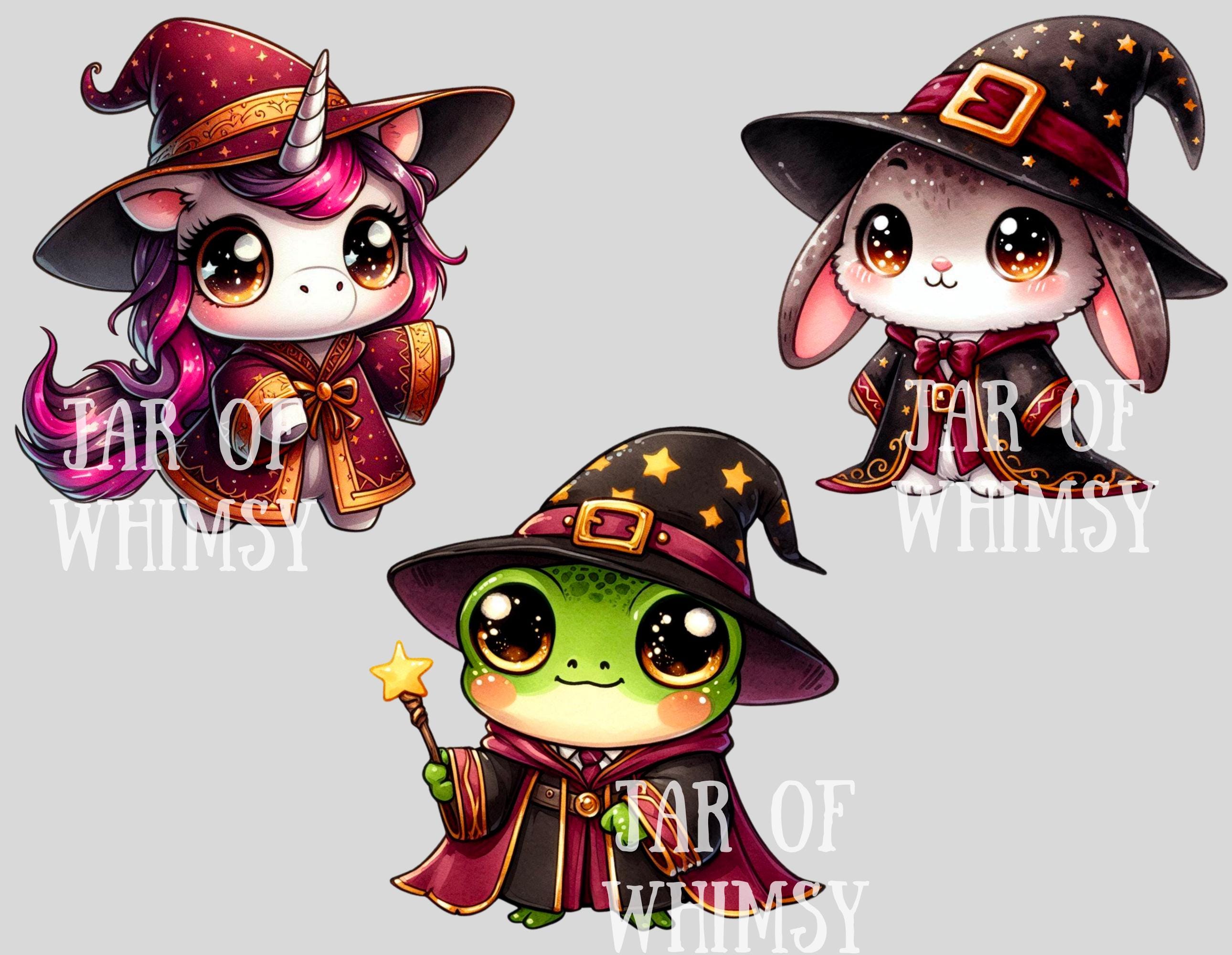 Watercolour Wizard Animal Clipart Kawaii Witch Animal PNG Digital Image ...