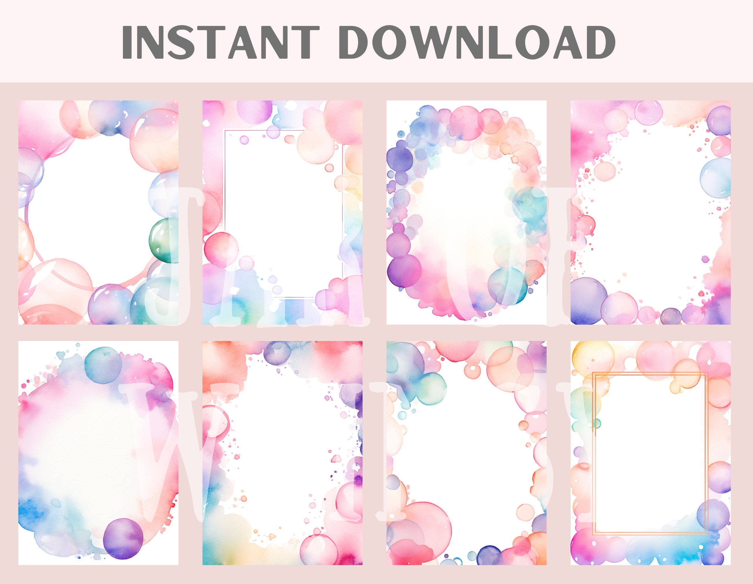 Watercolour Bubble Frame Background Clipart Bubble Party JPG Digital ...