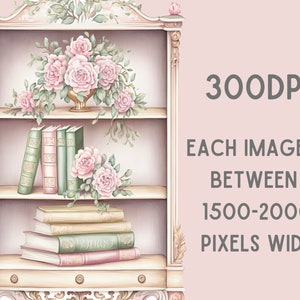 Watercolour Pastel Bookcase Clipart Bookshelf Bookworm PNG Digital ...