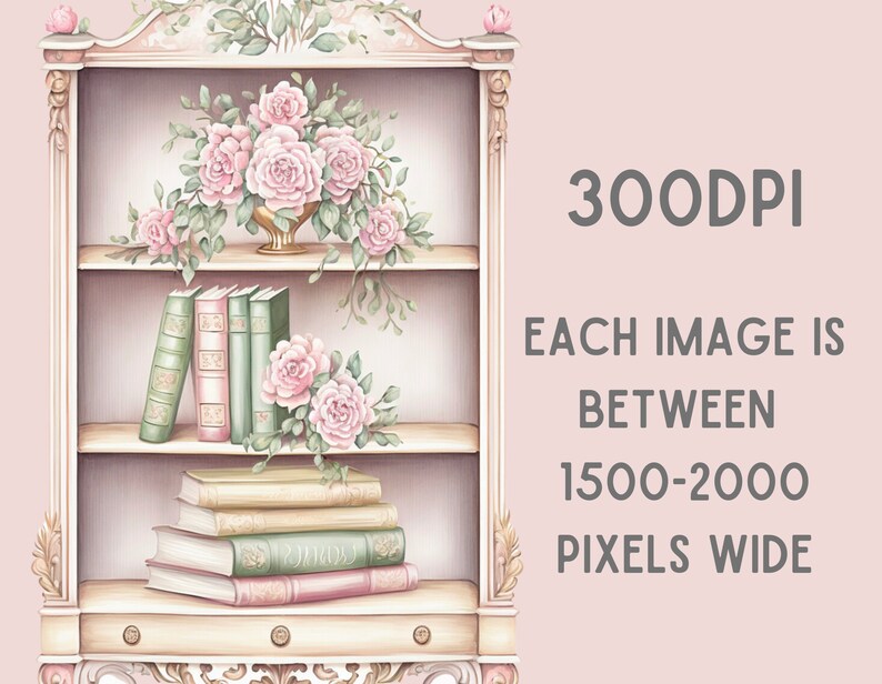 Watercolour Pastel Bookcase Clipart Bookshelf Bookworm PNG Digital ...