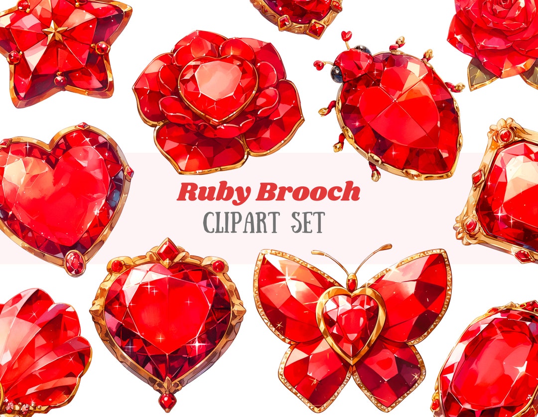 Watercolour Ruby Brooch Clipart July Birthstone Jewelry PNG Digital ...