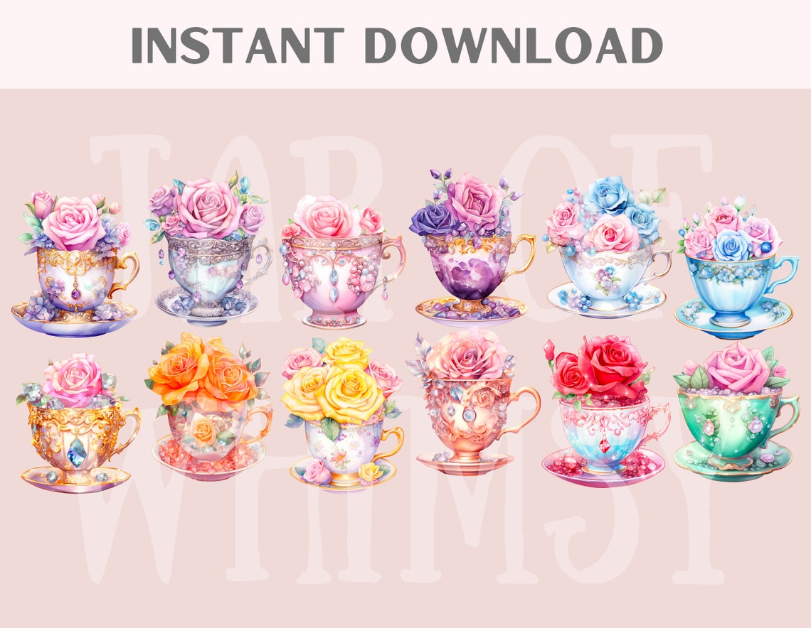 Watercolour Princess Teacup Clipart Tea Time Tea Party PNG Digital ...