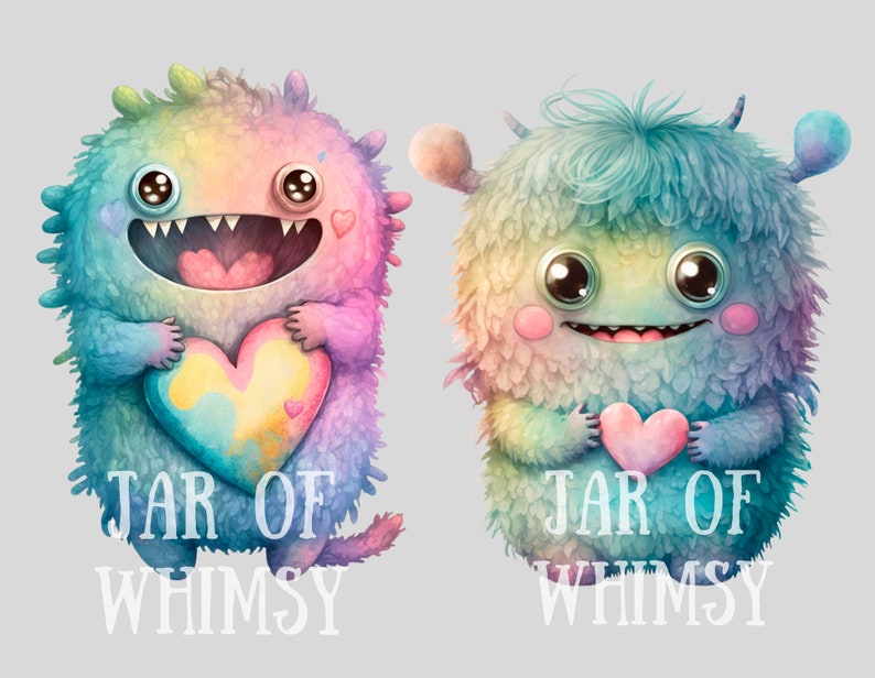 Watercolour Love Monsters Clipart Kawaii Valentines Day PNG Digital ...