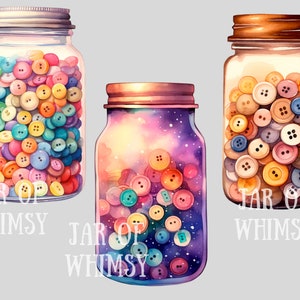 Watercolour Jars of Buttons Clipart Sewing Button Jar PNG Digital Image ...