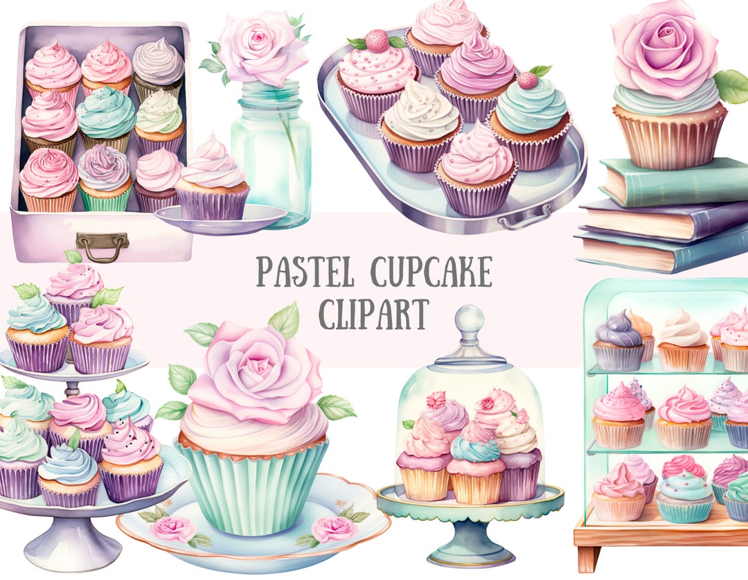 Watercolour Pastel Cupcake Clipart Cupcake Bakery PNG Digital Image ...