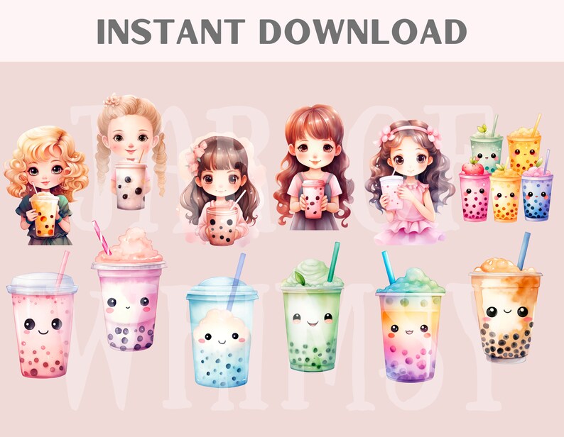 Watercolour Kawaii Bubble Tea Clipart Cute Boba Tea Milk Tea PNG ...
