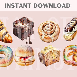 Watercolour Bakery Treats Clipart - Chocolate Cake PNG Digital Image ...