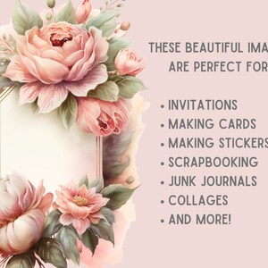 Watercolour Pink Floral Tag Clipart Rose Label PNG Digital Image ...