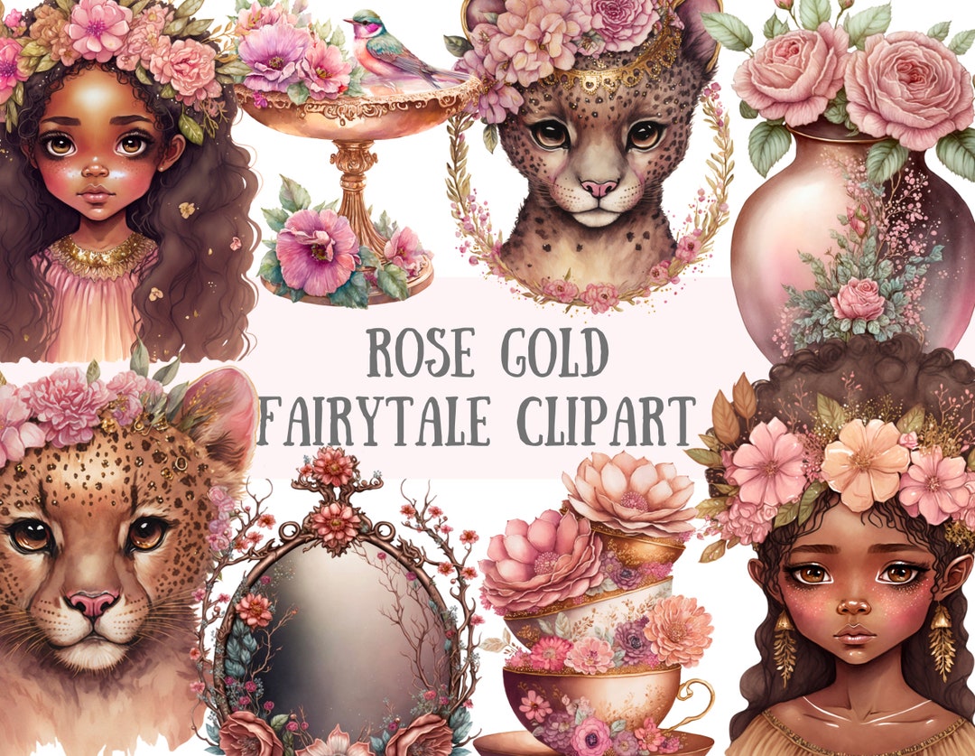 Watercolour Rose Gold Fairytale Clipart - Princess Fantasy PNG Digital ...