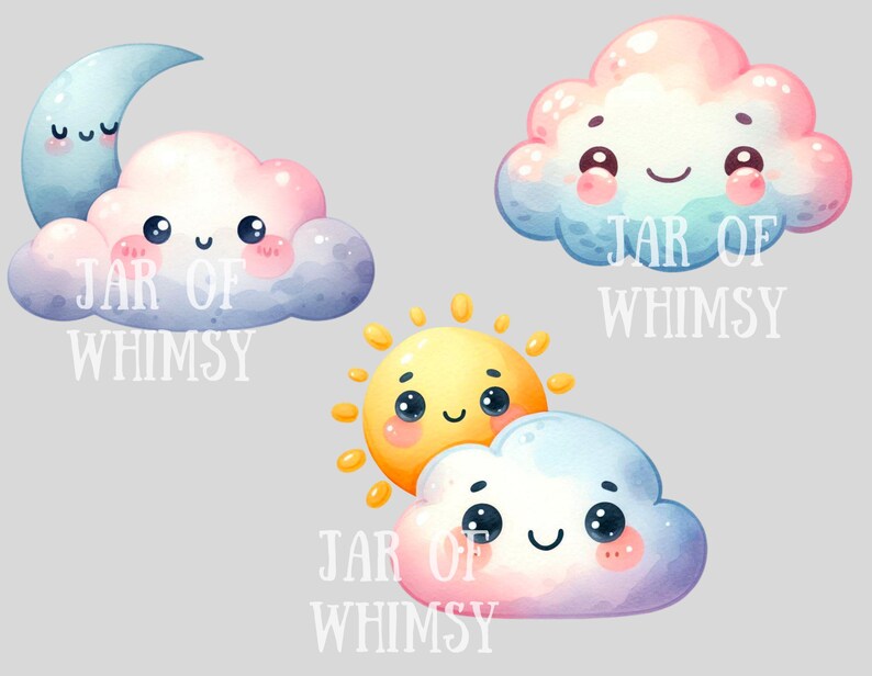 Watercolour Cute Weather Clipart Kawaii Rainbow Cloud PNG Digital Image ...