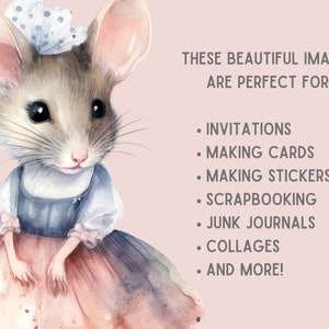 Watercolour Vintage Girl Mice Clipart Farm Mouse PNG Digital Image ...