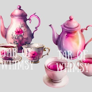 Watercolour Pink Tea Sets Clipart - Teacups Tea Party PNG Digital Image ...