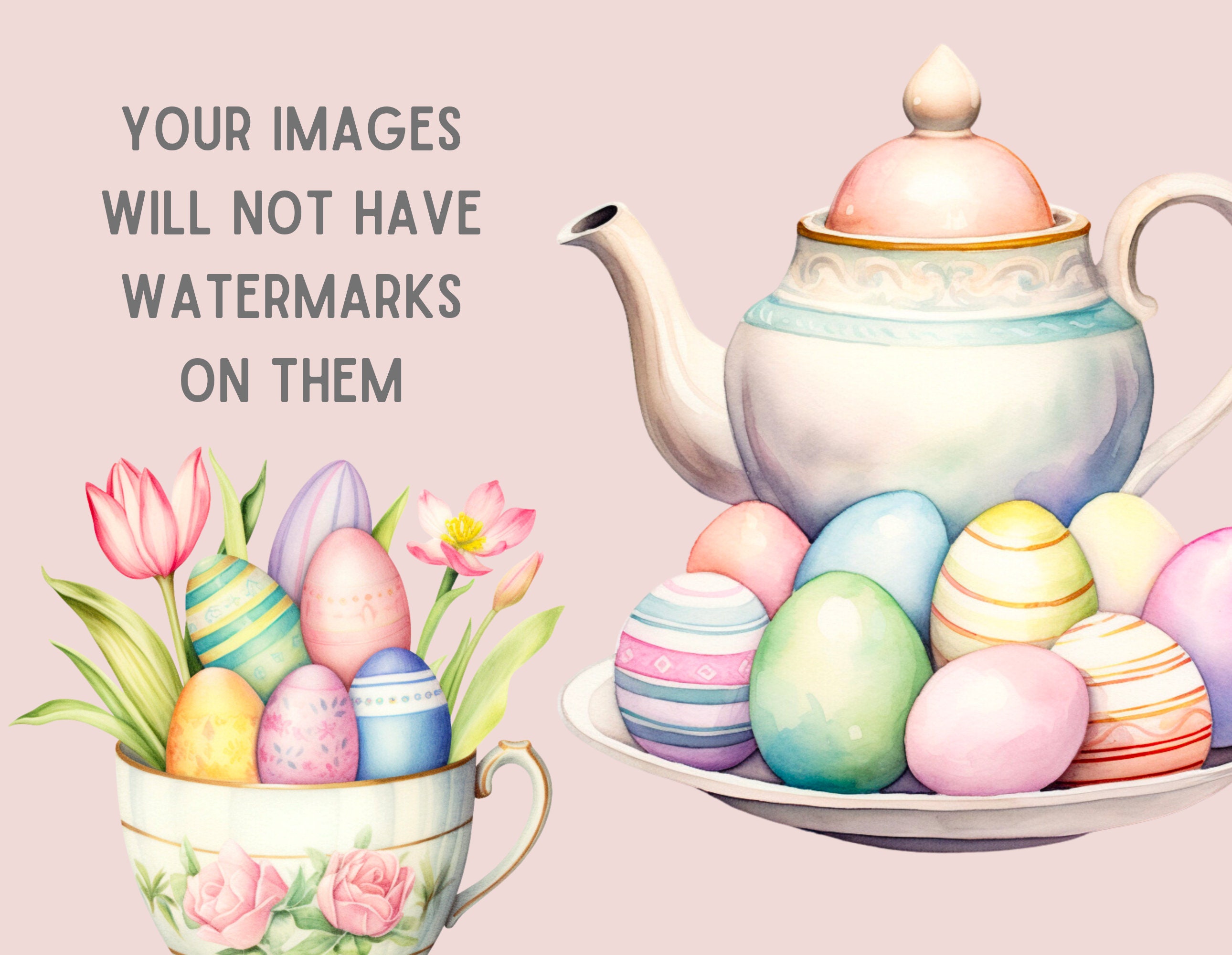 Watercolour Easter Tea Party Clipart Easter Eggs and Teacups PNG ...