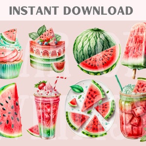 Watercolour Watermelon Clipart Summer Fruit PNG Digital Image Downloads ...
