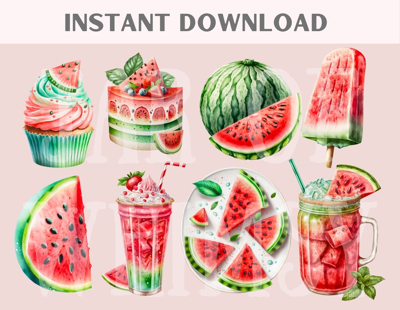 Watercolour Watermelon Clipart Summer Fruit PNG Digital Image - Etsy