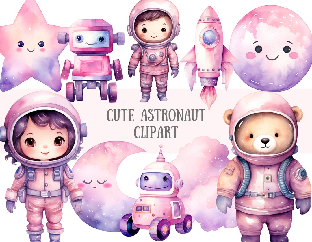 Watercolour Cute Astronaut Clipart Pastel Outer Space Galaxy PNG ...