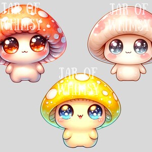 Watercolour Chibi Mushroom Clipart Kawaii Mushroom Toadstools PNG ...