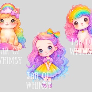 Watercolour Kawaii Rainbow Clipart Cute Bright Chibi Girl PNG Digital ...
