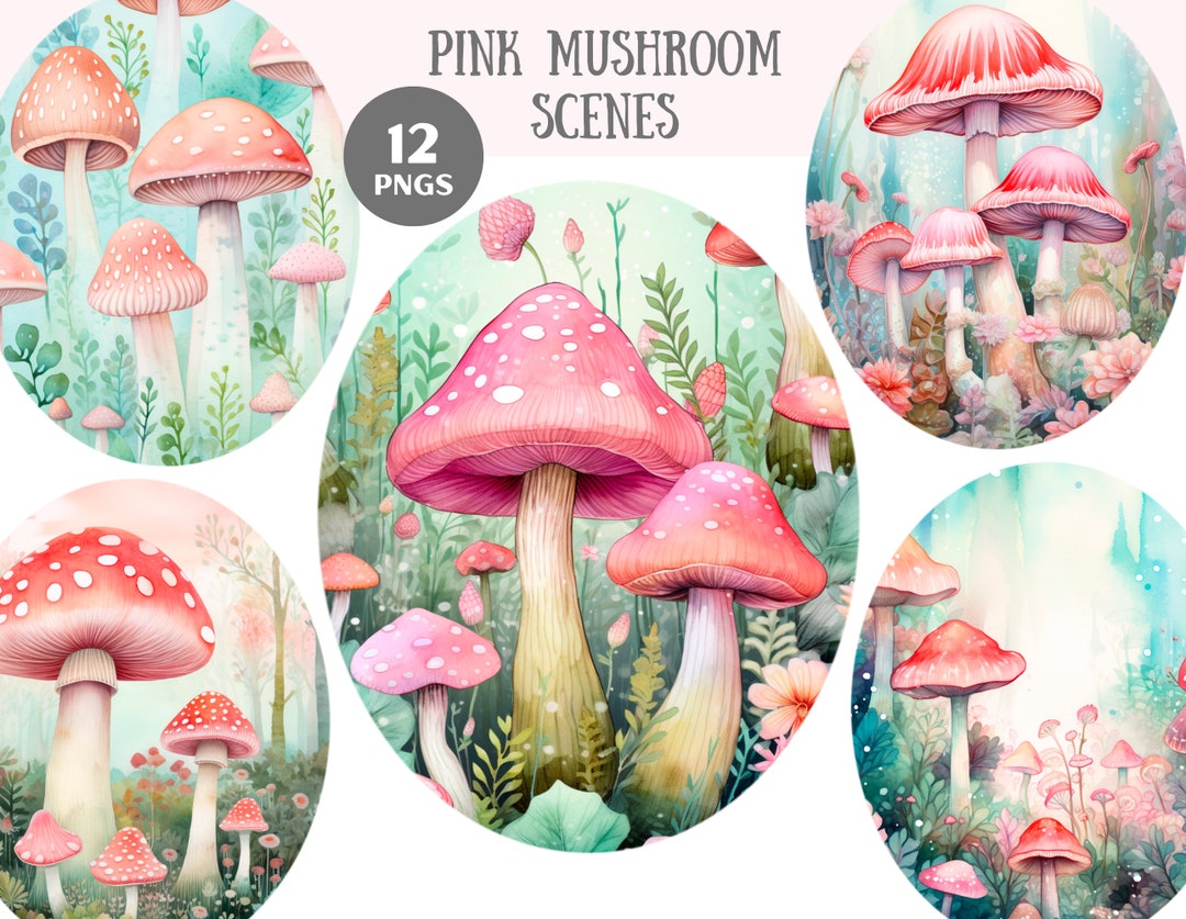Watercolour Pink Mushroom Clipart Fairy Toadstools PNG Digital Image ...
