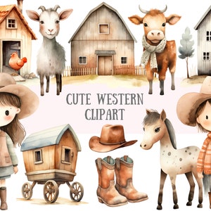 Watercolour Cute Western Clipart Cowboy Cowgirl Wild West PNG Digital ...