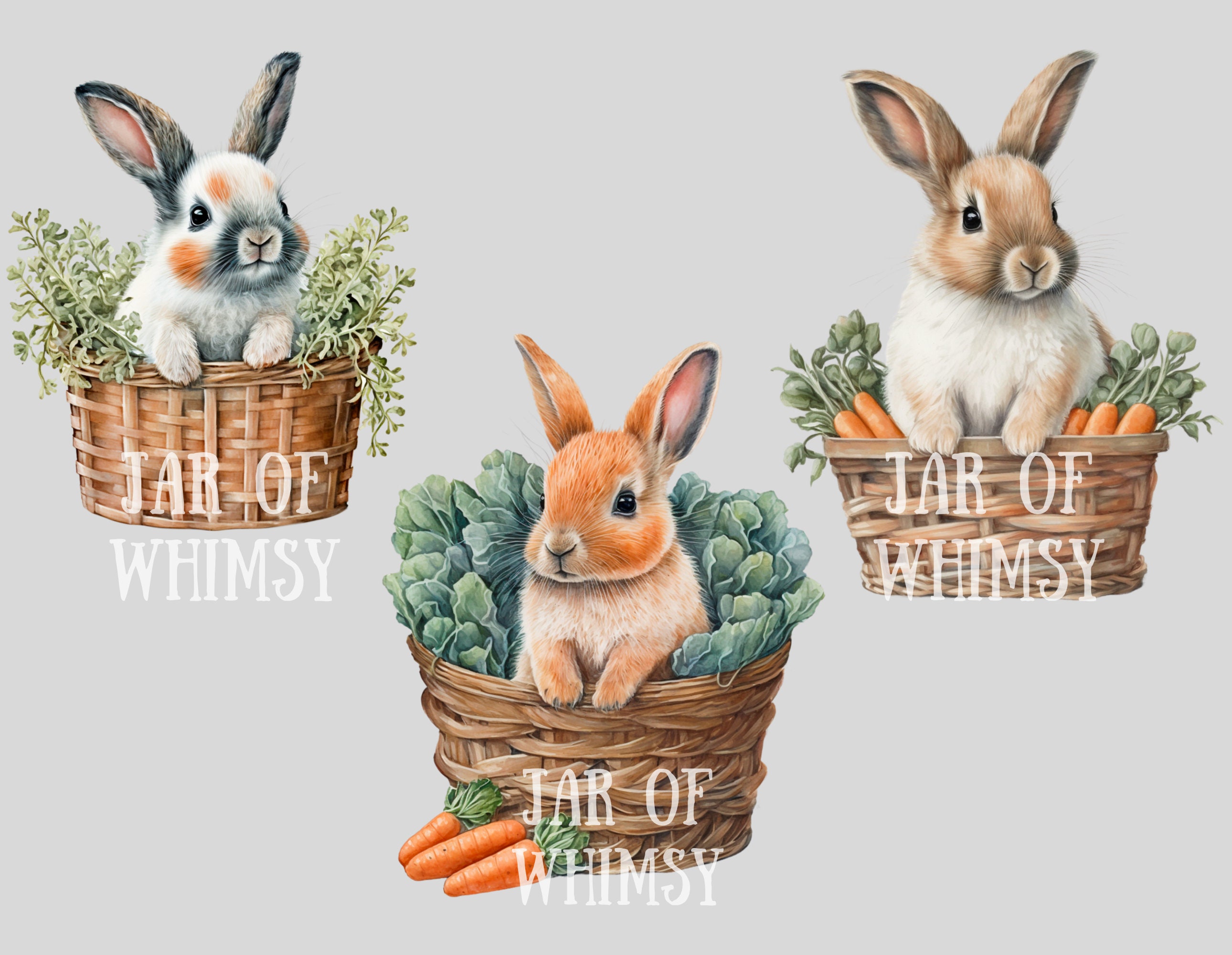 Watercolour Bunny and Carrot Clipart - Easter Basket PNG Digital Image ...