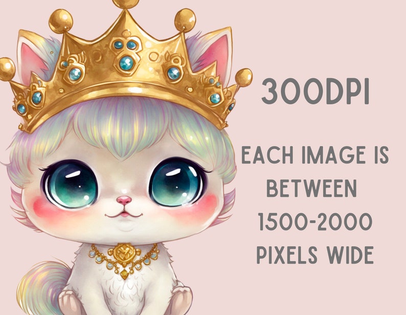 Watercolour Princess Cats Clipart Kawaii Cat PNG Digital Image - Etsy
