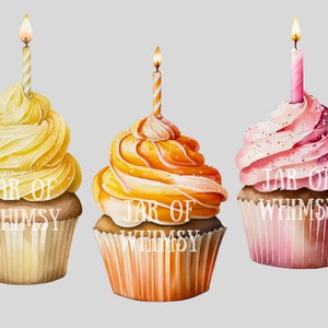 Watercolour Birthday Candle Cupcake Clipart Birthday Cake PNG Digital ...