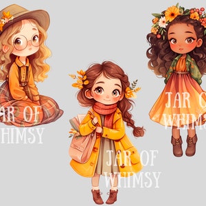 Watercolour Kawaii Autumn Girl Clipart Cute Chibi Fall Girl PNG Digital ...
