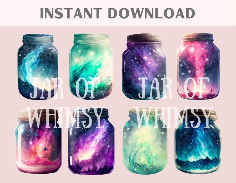 Watercolour Magic Galaxy Jars Clipart - Fantasy Skies PNG Digital Image ...
