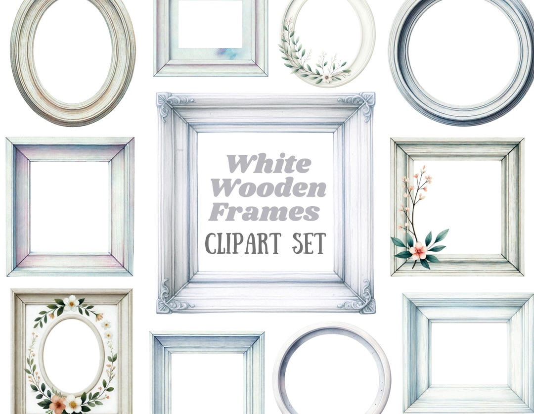 Watercolour White Wooden Frame Clipart Simple White Frames PNG Digital ...