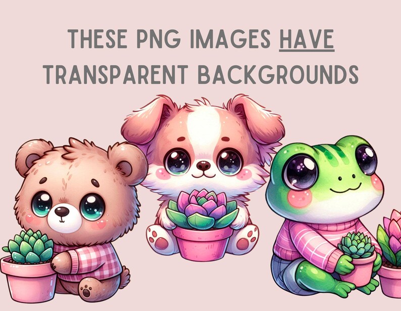 Watercolour Succulent Animal Clipart Cute Pot Plant Animal PNG Digital ...