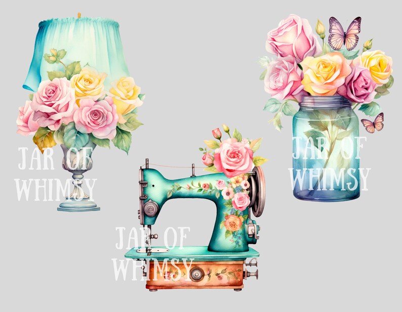 Watercolour Vintage Spring Clipart Mint Green Shabby Chic PNG Digital ...