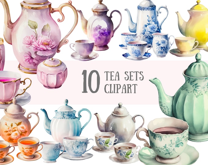 12 Watercolor Tea Cup Clipart, Printable Floral PNG, Digital Download ...