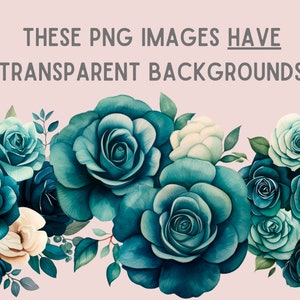 Watercolour Dark Teal Rose Clipart Aqua Green Flower Graphics PNG ...