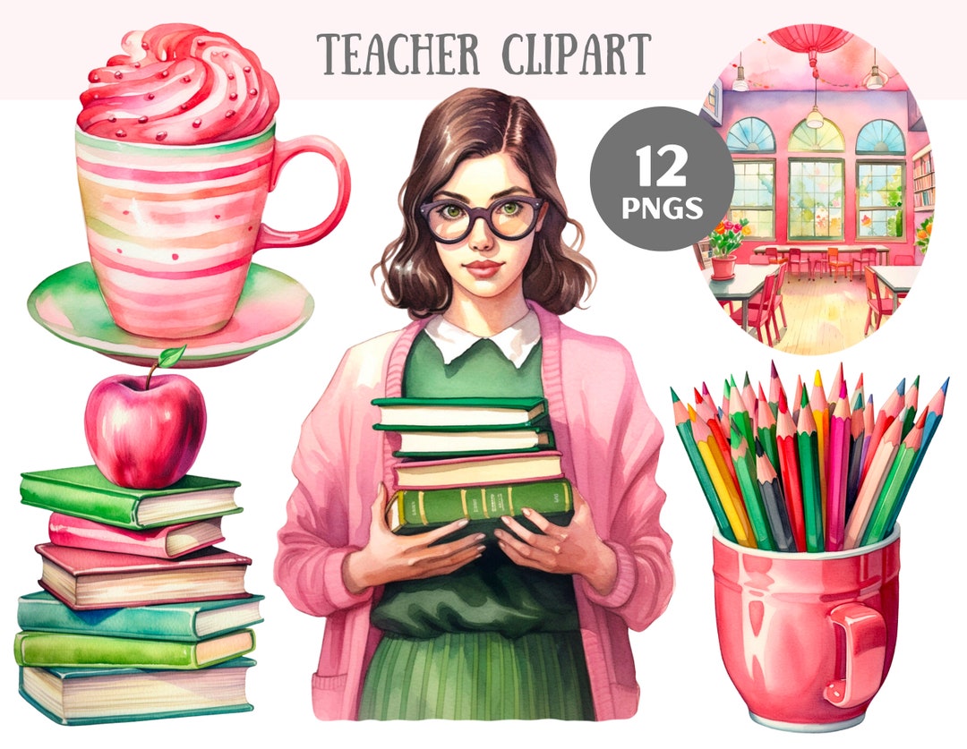 Watercolour Teacher Clipart Elementary School Apple PNG Digital Image ...