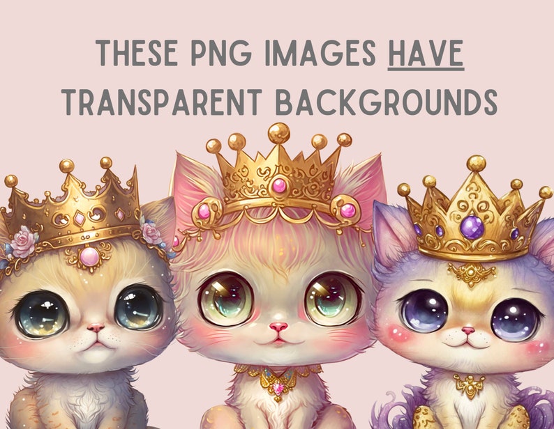 Watercolour Princess Cats Clipart Kawaii Cat PNG Digital Image - Etsy