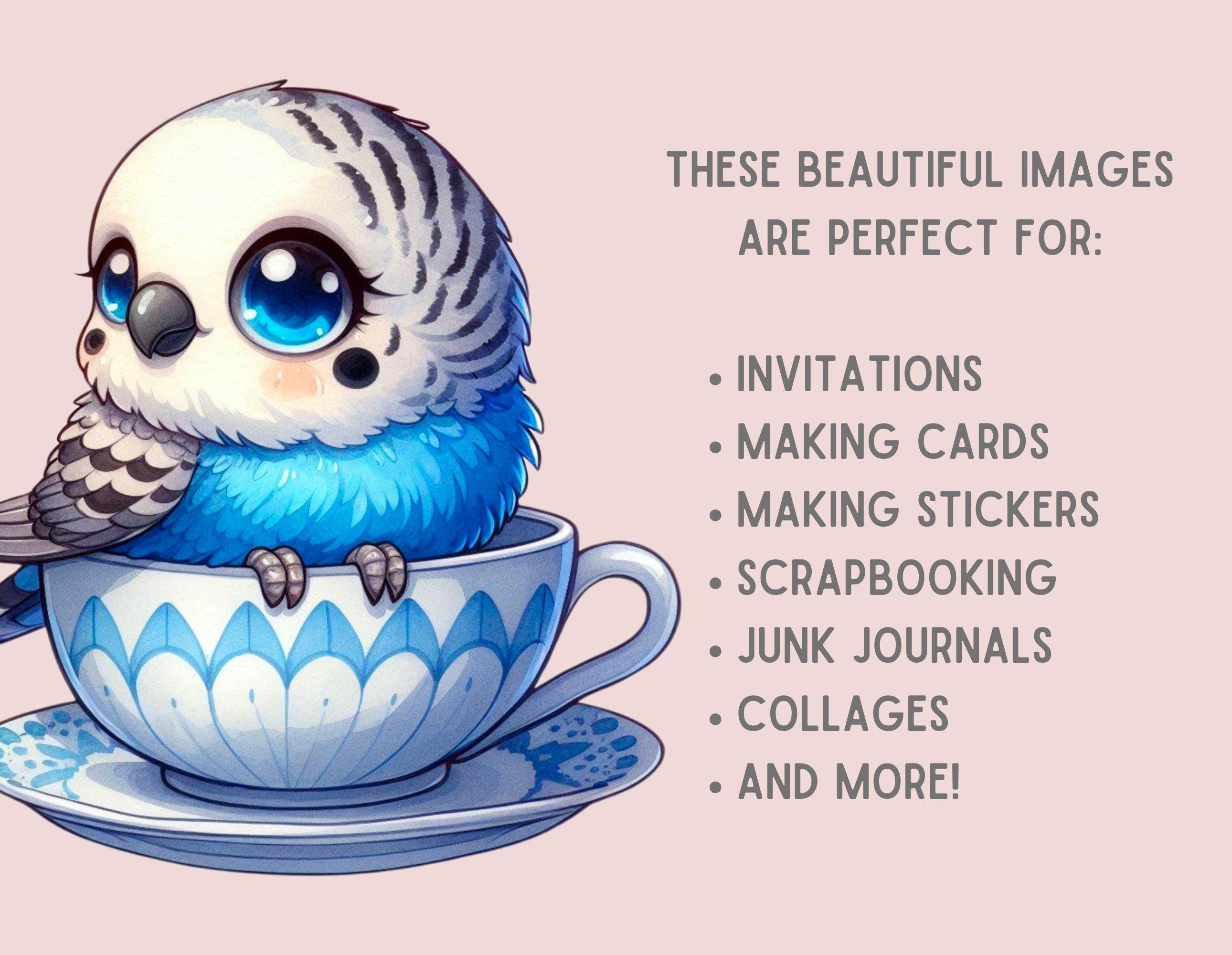 Watercolour Blue Budgie Clipart Chibi Pet Bird Blue Budgerigar PNG ...