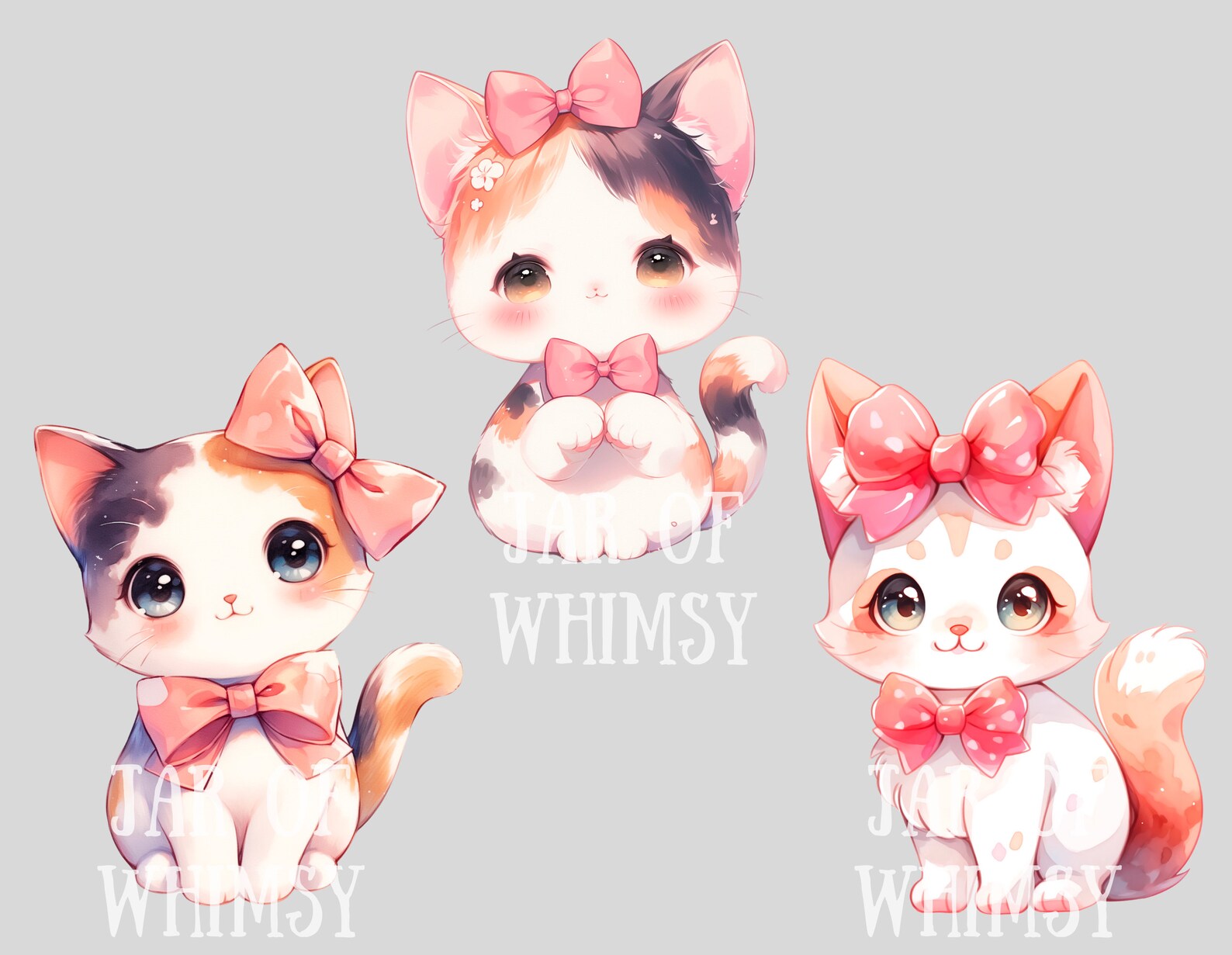 Imágenes prediseñadas de gatito kawaii de acuarela, lindos gatos de ...