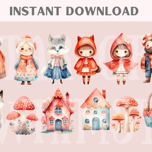 Watercolour Little Red Riding Hood Clipart Paper Doll PNG Digital Image ...
