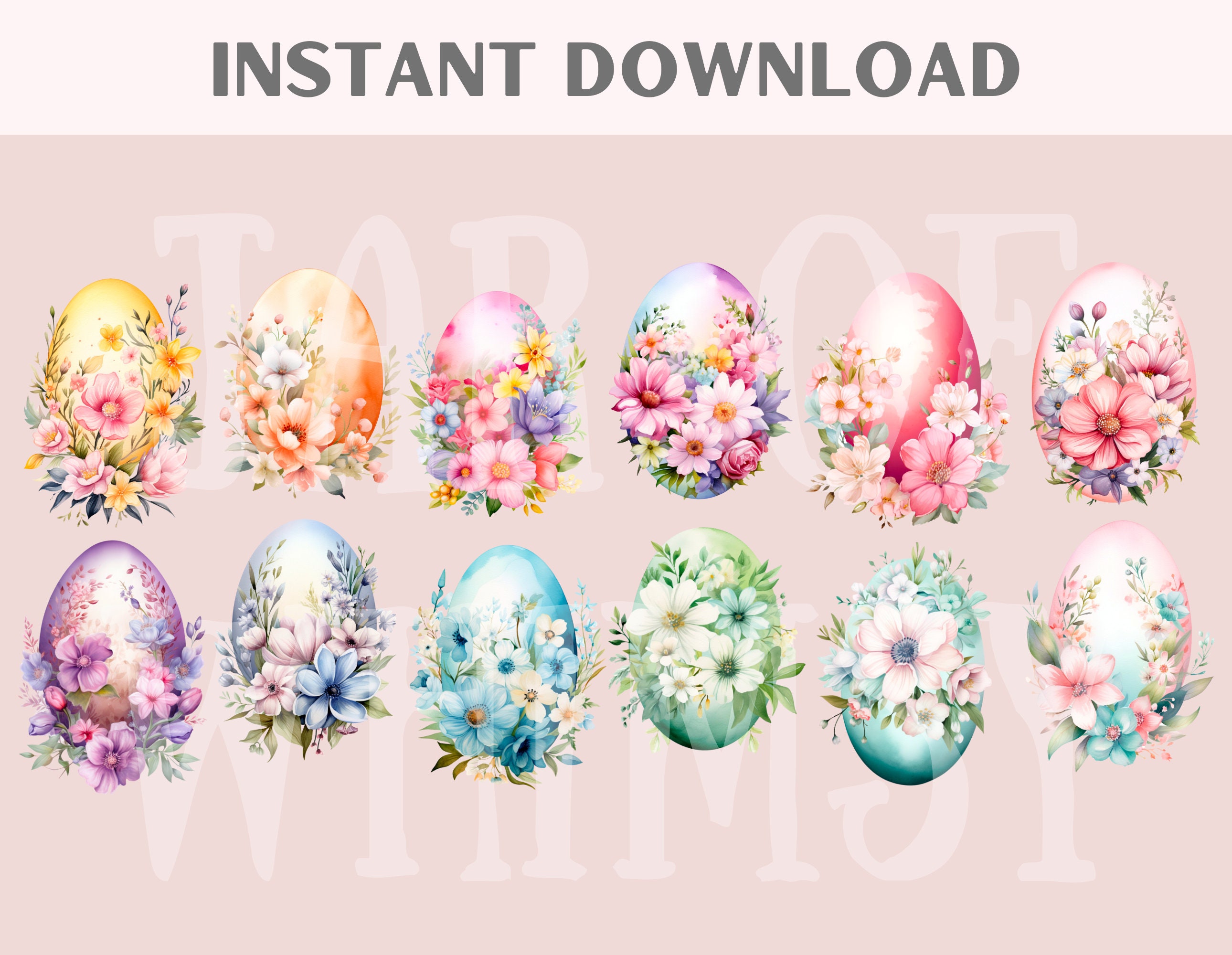 Watercolour Floral Easter Egg Clipart Spring Easter Eggs PNG Digital ...