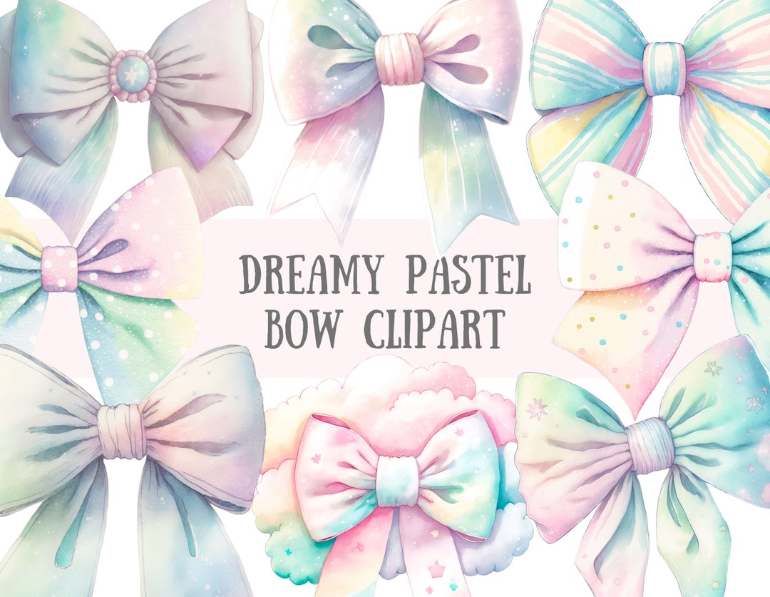 Watercolour Dreamy Pastel Bows Clipart - Rainbow Bow PNG Digital Image ...