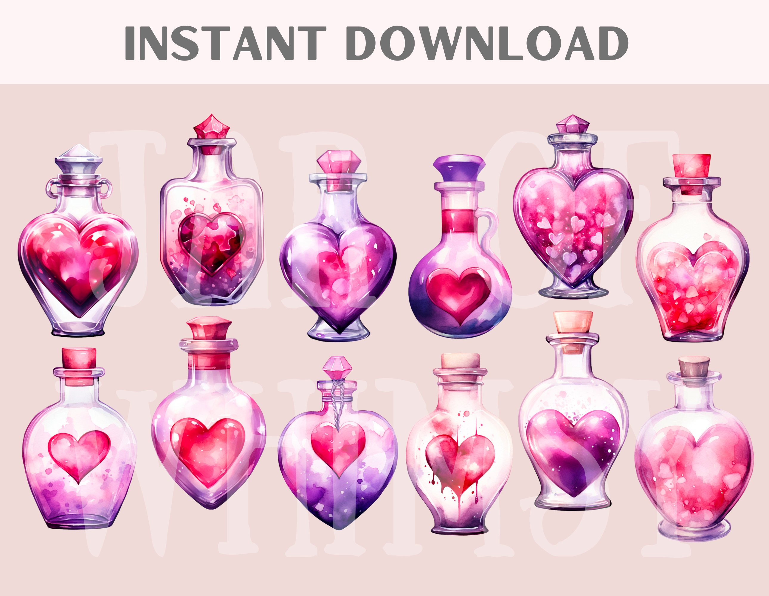Watercolour Love Potion Clipart Cute Valentines Day Potion PNG Digital ...