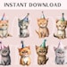 Watercolour Party Cats Clipart Cute Kitten Birthday PNG Digital Image ...