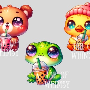 Watercolour Bubble Tea Animal Clipart Boba Tea Animals PNG Digital ...