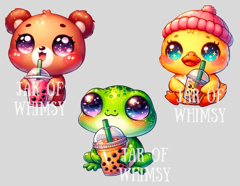 Watercolour Bubble Tea Animal Clipart Boba Tea Animals PNG Digital ...