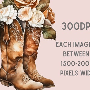 Watercolour Rose Cowgirl Boots Clipart Wild Western PNG Digital Image ...