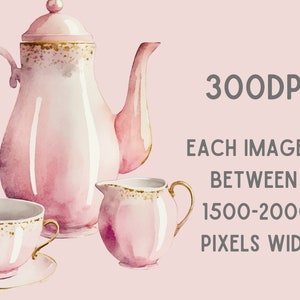 Watercolour Pretty Tea Sets Clipart - Teacups Tea Party PNG Digital ...