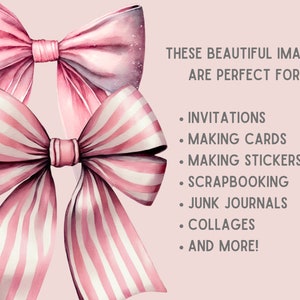 Watercolour Pink Bows Clipart Candy Pink Satin Bow PNG Digital Image ...