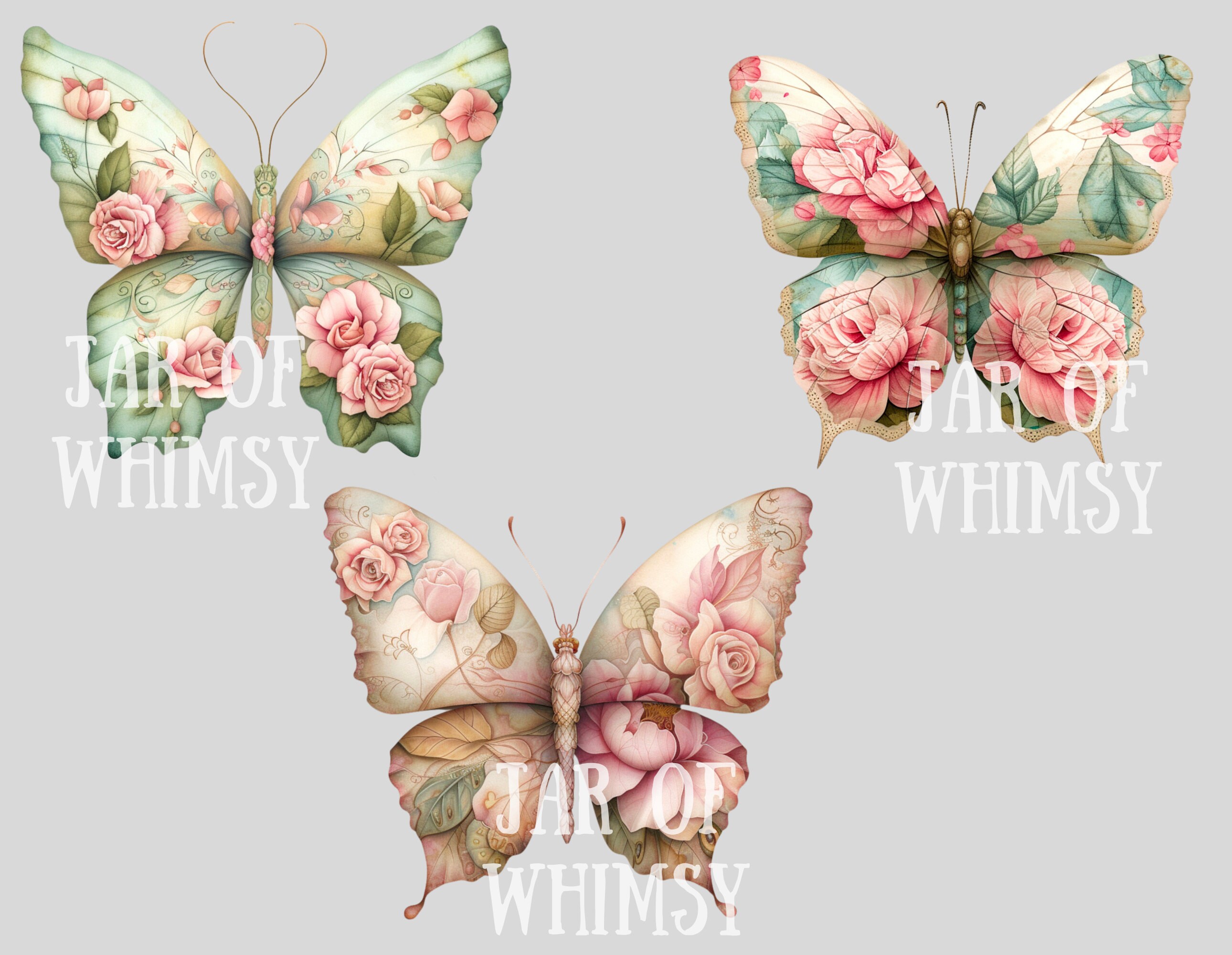Watercolour Shabby Chic Butterfly Clipart Vintage Butterfly PNG Digital ...