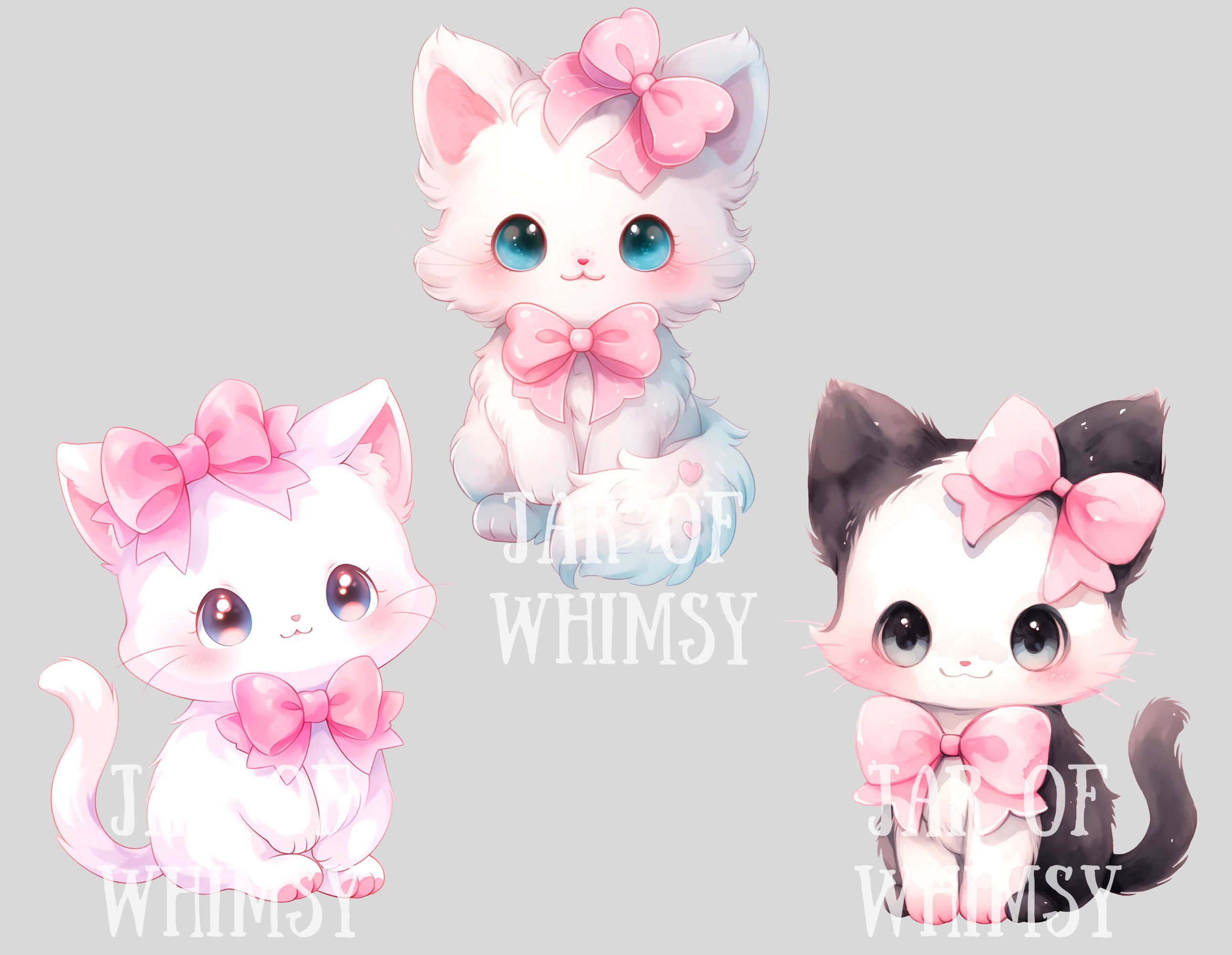 Imágenes prediseñadas de gatito kawaii de acuarela, lindos gatos de ...